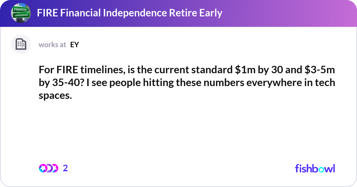 For FIRE timelines, is the current standard $1m by... | Fishbowl