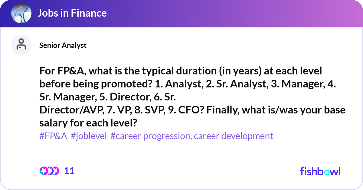 For FP&A, what is the typical duration (in years) ... | Fishbowl