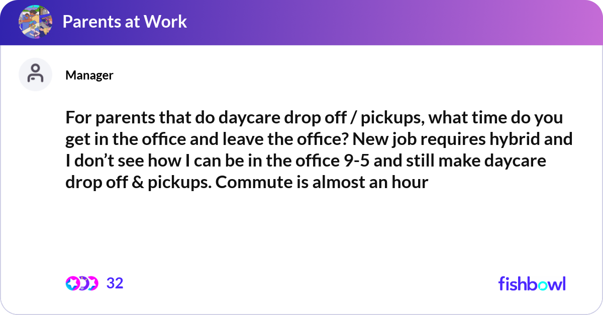 For parents that do daycare drop off / pickups, wh... | Fishbowl