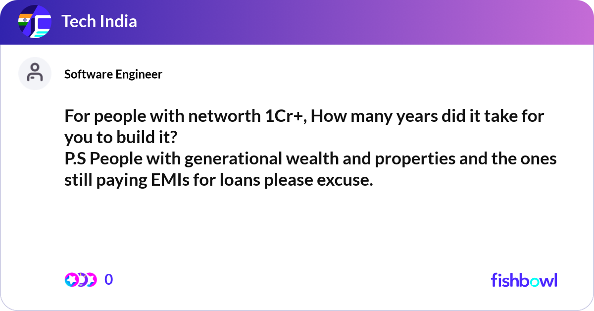 For people with networth 1Cr+, How many years did ... | Fishbowl