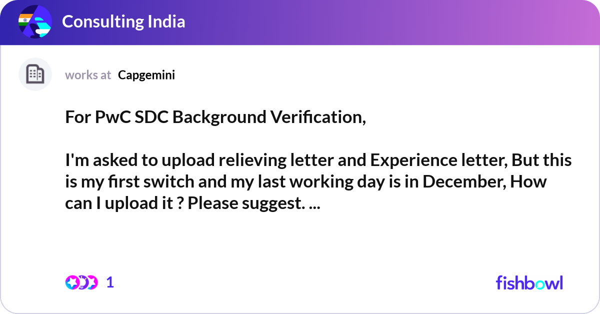 For PwC SDC Background Verification, I'm asked to... | Fishbowl