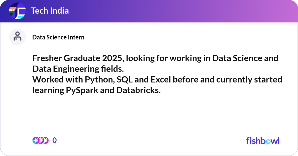 Fresher Graduate 2025, looking for working in Data... | Fishbowl