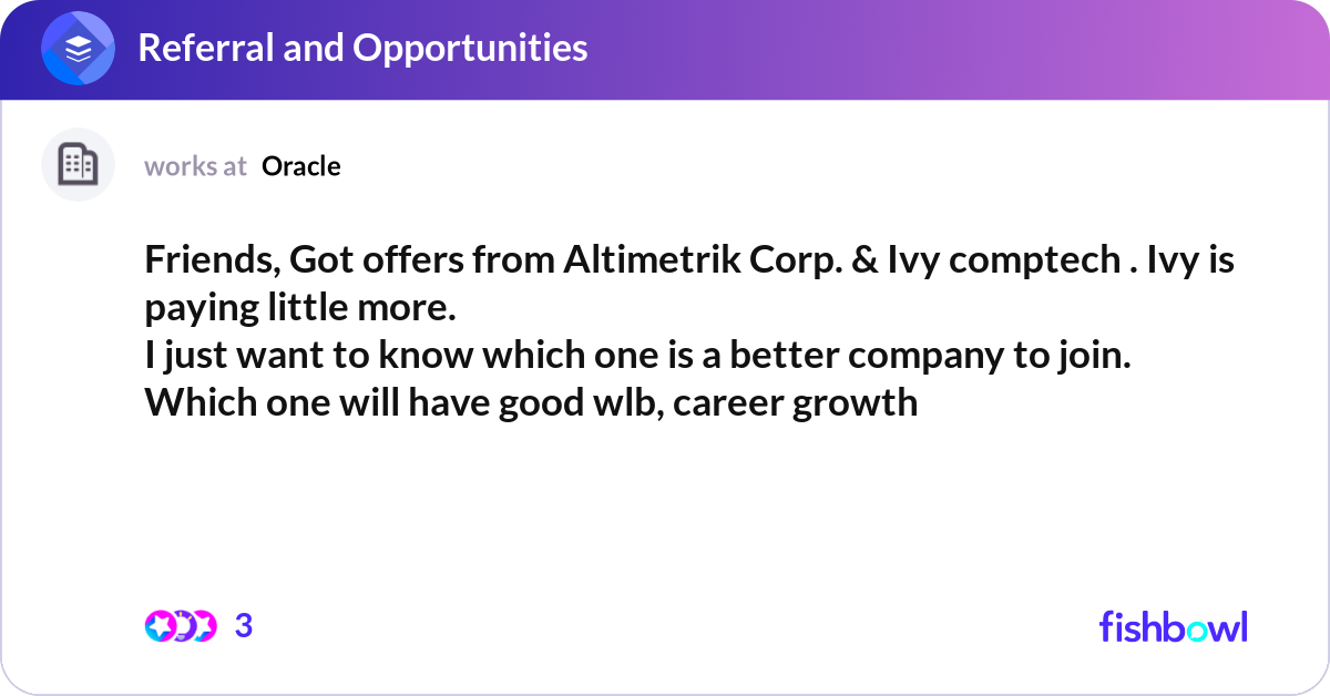 Friends, Got offers from Altimetrik Corp. & Ivy co... | Fishbowl