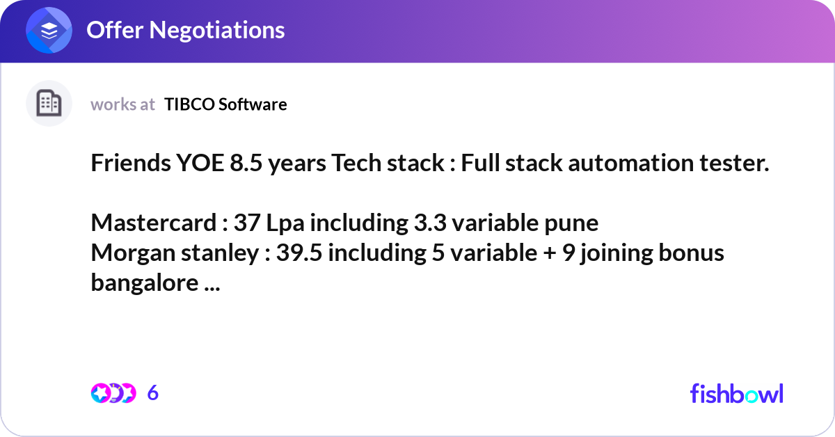 Friends YOE 8.5 years Tech stack : Full stack auto... | Fishbowl