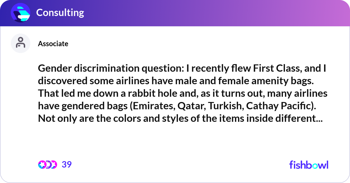 Gender discrimination question: I recently flew Fi... | Fishbowl