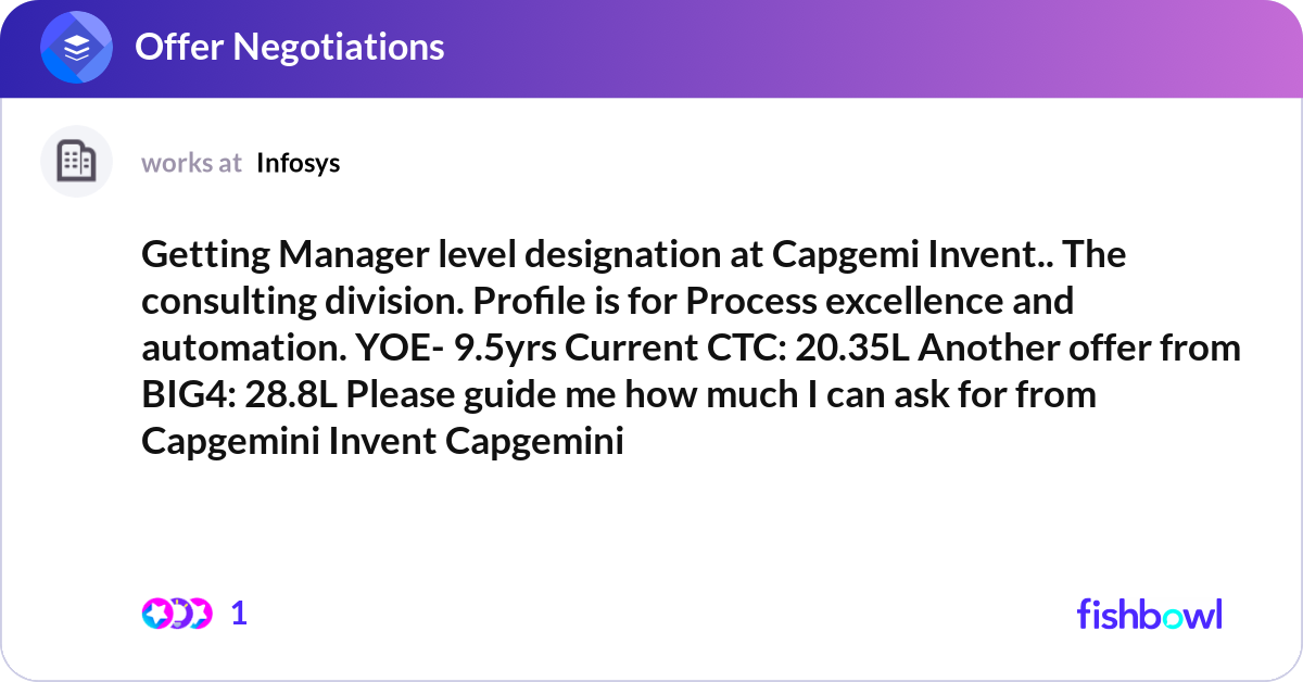 Getting Manager level designation at Capgemi Inven... | Fishbowl