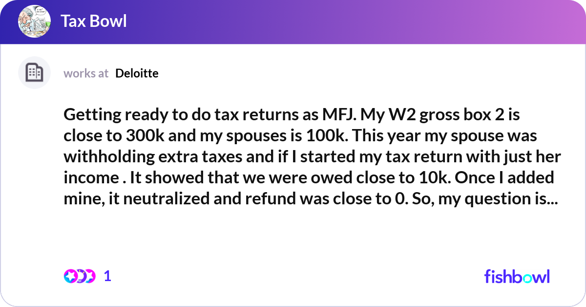 Getting ready to do tax returns as MFJ. My W2 gros... | Fishbowl