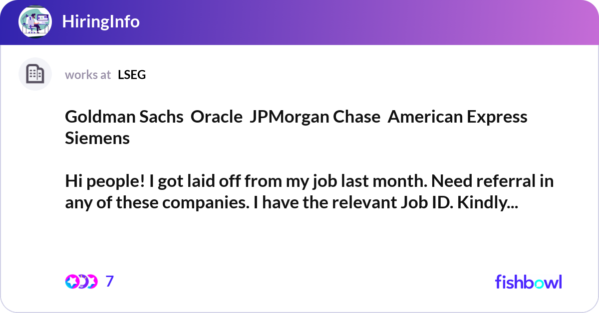 Goldman Sachs Oracle JPMorgan Chase American Ex... | Fishbowl
