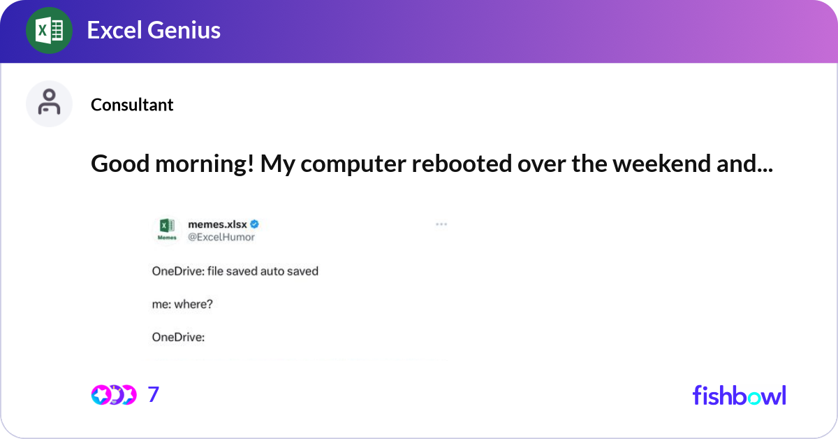 Good morning! My computer rebooted over the weeken... | Fishbowl