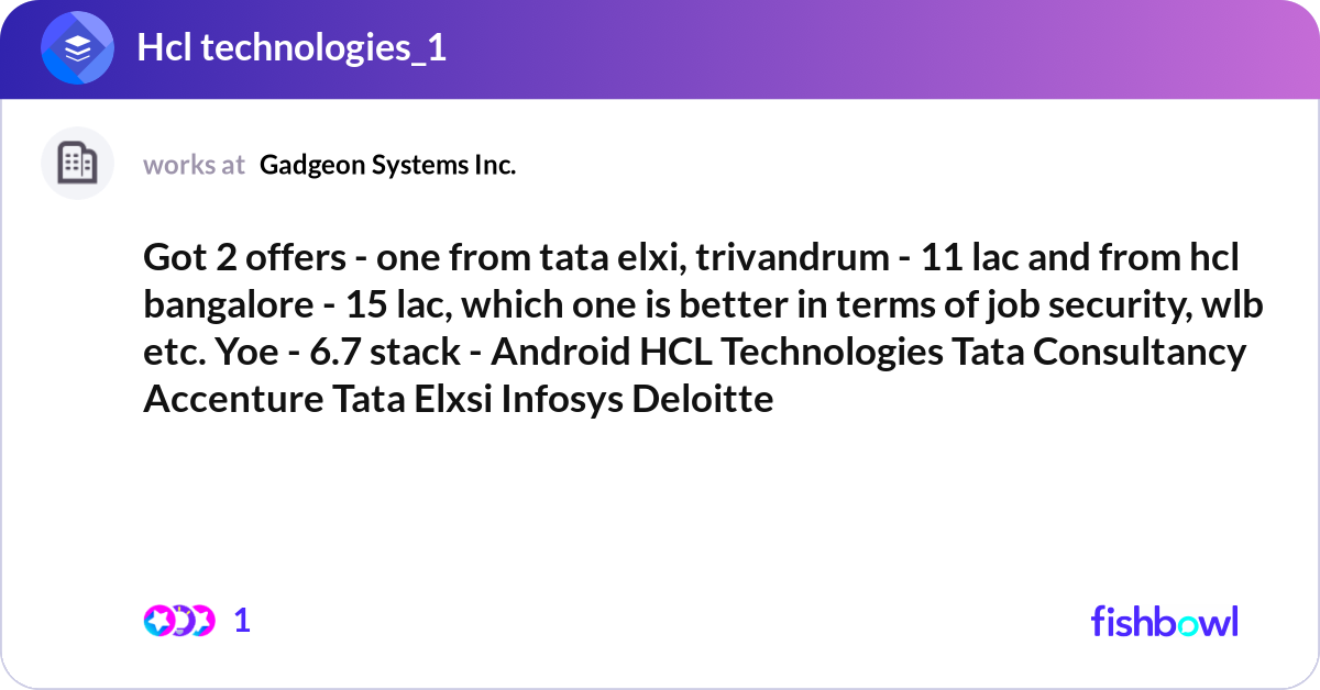 Got 2 offers - one from tata elxi, trivandrum - 11... | Fishbowl