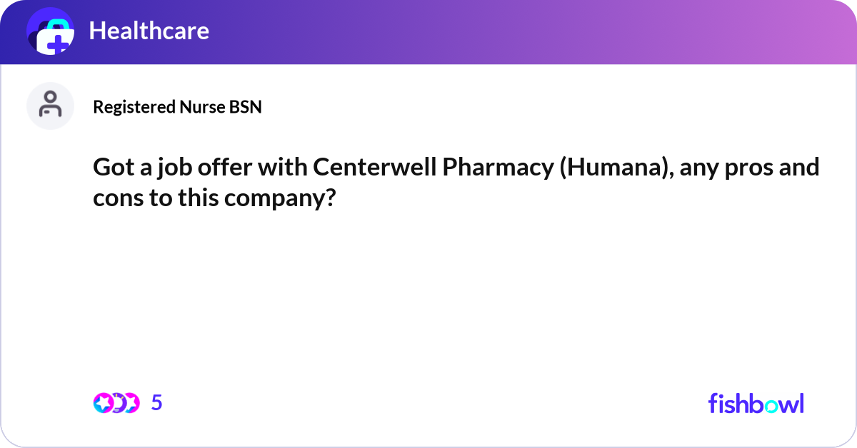 Got a job offer with Centerwell Pharmacy (Humana),... | Fishbowl