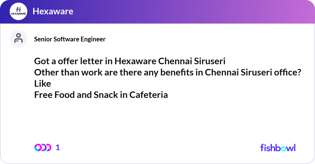Got a offer letter in Hexaware Chennai Siruseri Ot... | Fishbowl