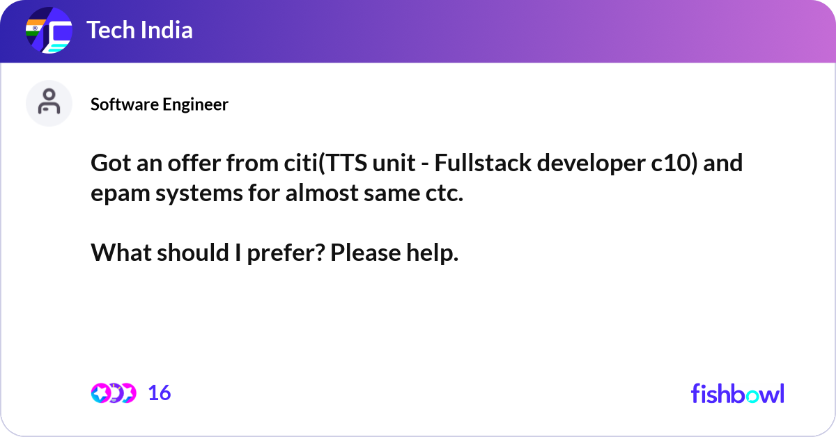 Got an offer from citi(TTS unit - Fullstack develo... | Fishbowl