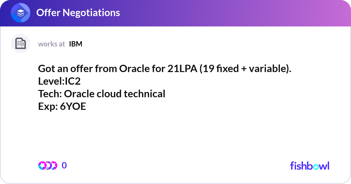 Got an offer from Oracle for 21LPA (19 fixed + var... | Fishbowl
