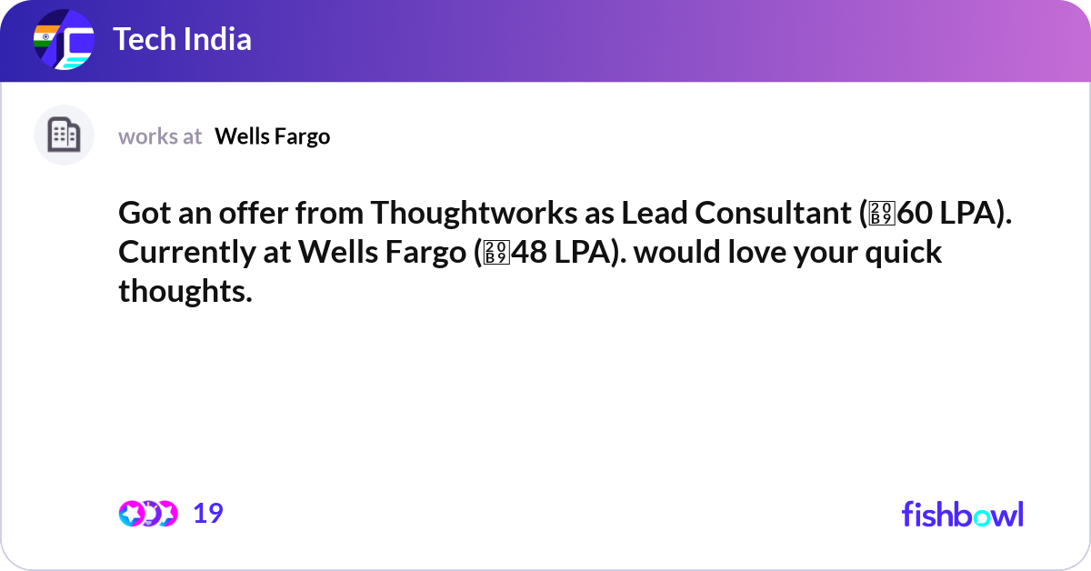 Got an offer from Thoughtworks as Lead Consultant ... | Fishbowl