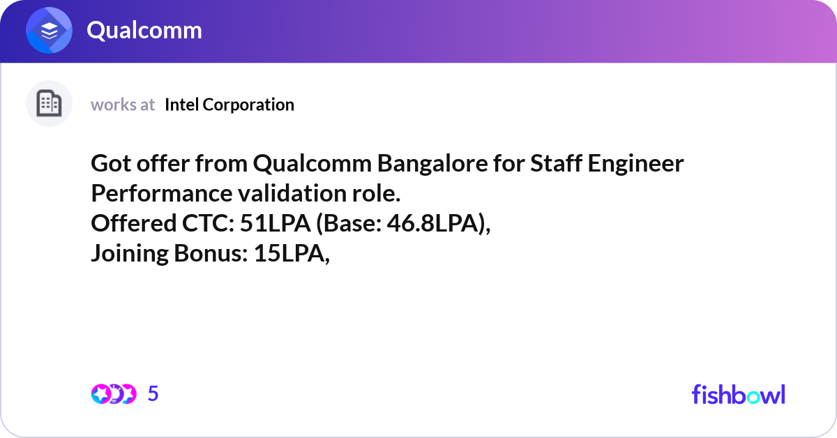 Got offer from Qualcomm Bangalore for Staff Engine... | Fishbowl