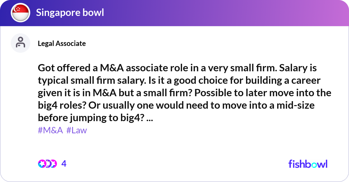 Got offered a M&A associate role in a very small f... | Fishbowl
