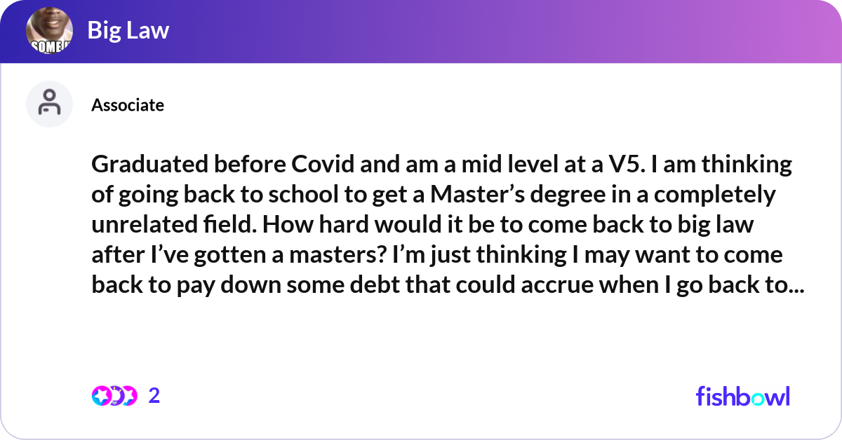 Graduated before Covid and am a mid level at a V5.... | Fishbowl