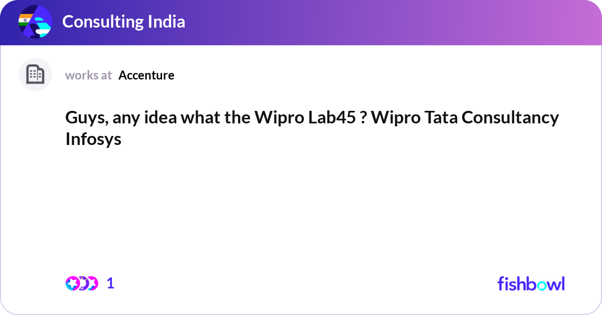 Guys, any idea what the Wipro Lab45 ? Wipro Tata C... | Fishbowl
