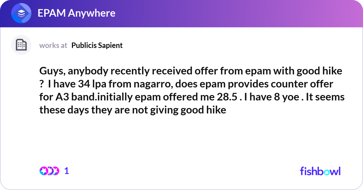 Guys, anybody recently received offer from epam wi... | Fishbowl