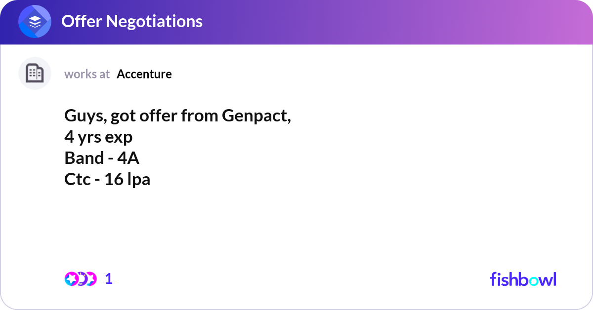 Guys, got offer from Genpact, 4 yrs exp Band - 4A... | Fishbowl