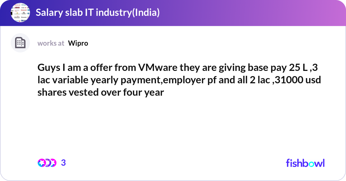 Guys I am a offer from VMware they are giving base... | Fishbowl