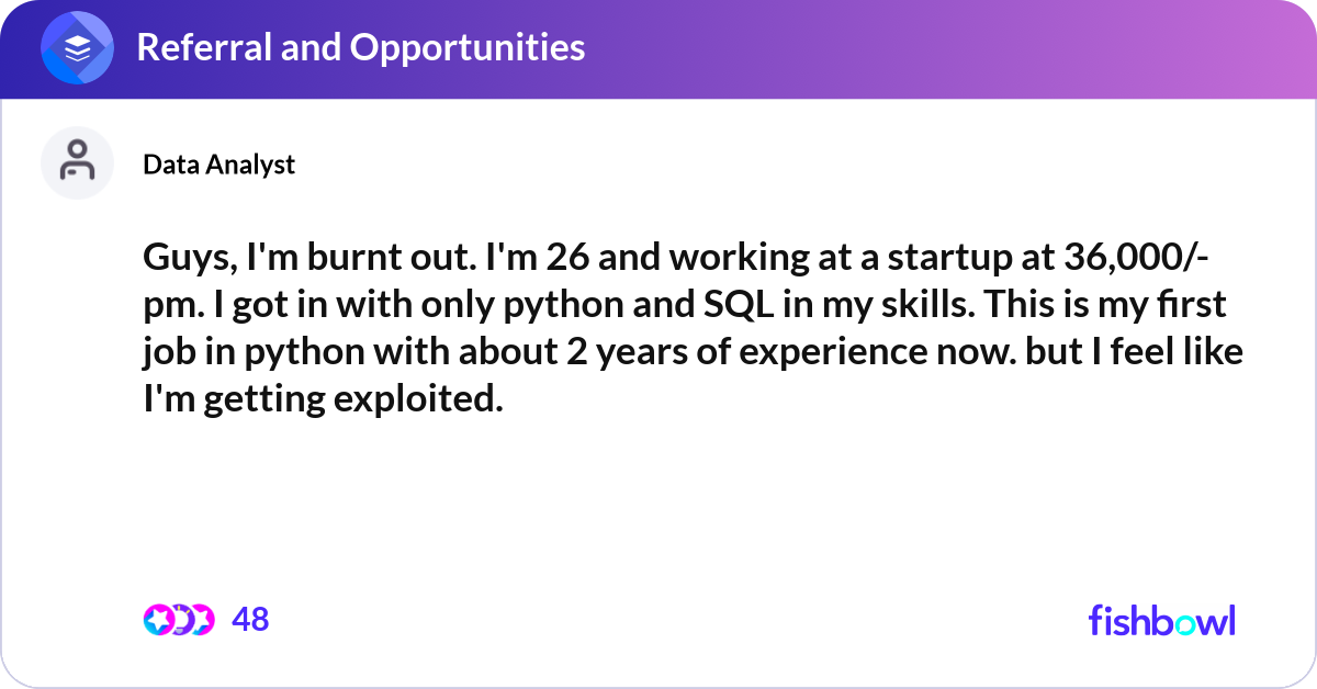Guys, I'm burnt out. I'm 26 and working at a start... | Fishbowl