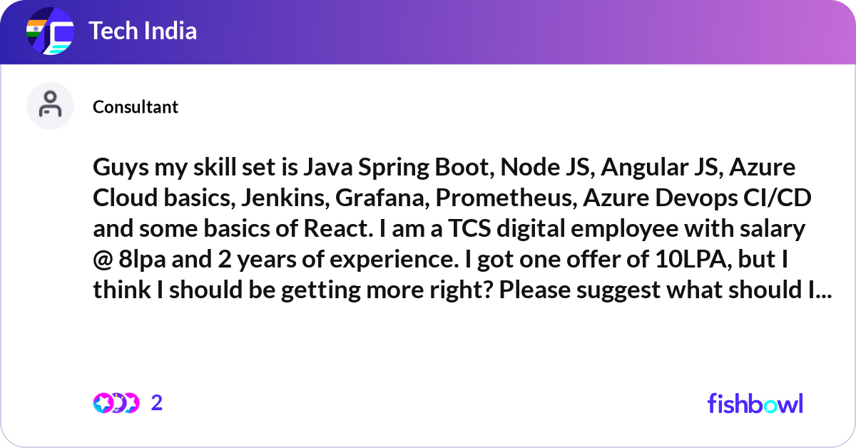 Guys my skill set is Java Spring Boot, Node JS, An... | Fishbowl
