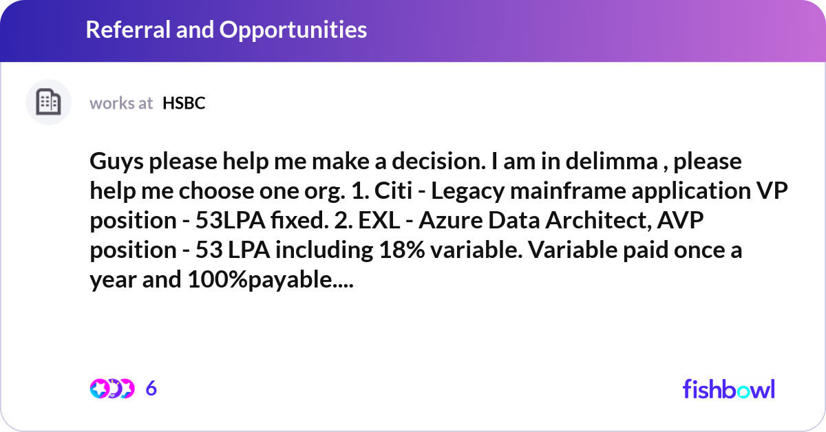 Guys please help me make a decision. I am in delim... | Fishbowl