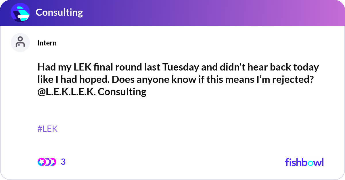 Had my LEK final round last Tuesday and didn’t hea... | Fishbowl