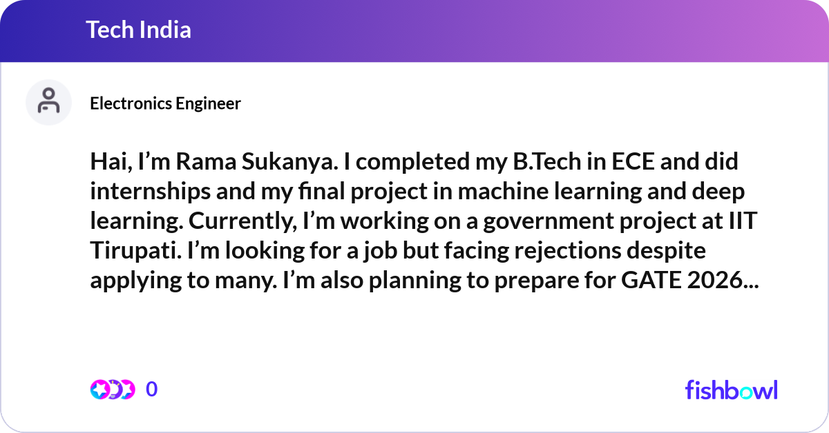Hai, I’m Rama Sukanya. I completed my B.Tech in EC... | Fishbowl