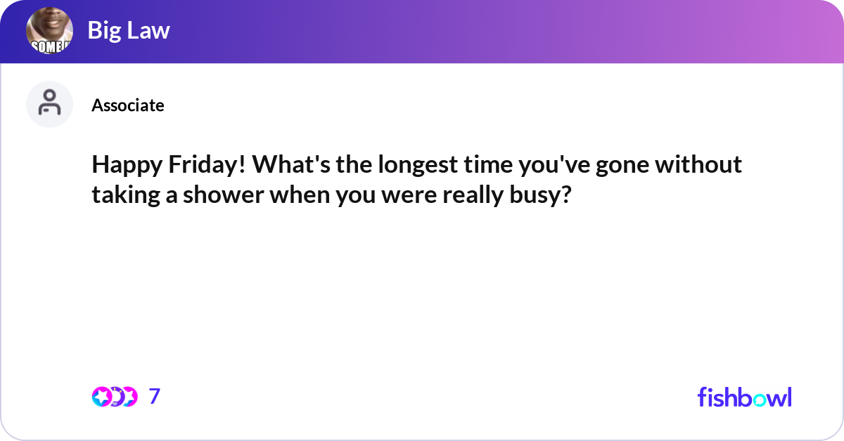 Happy Friday! What's the longest time you've gone ... | Fishbowl