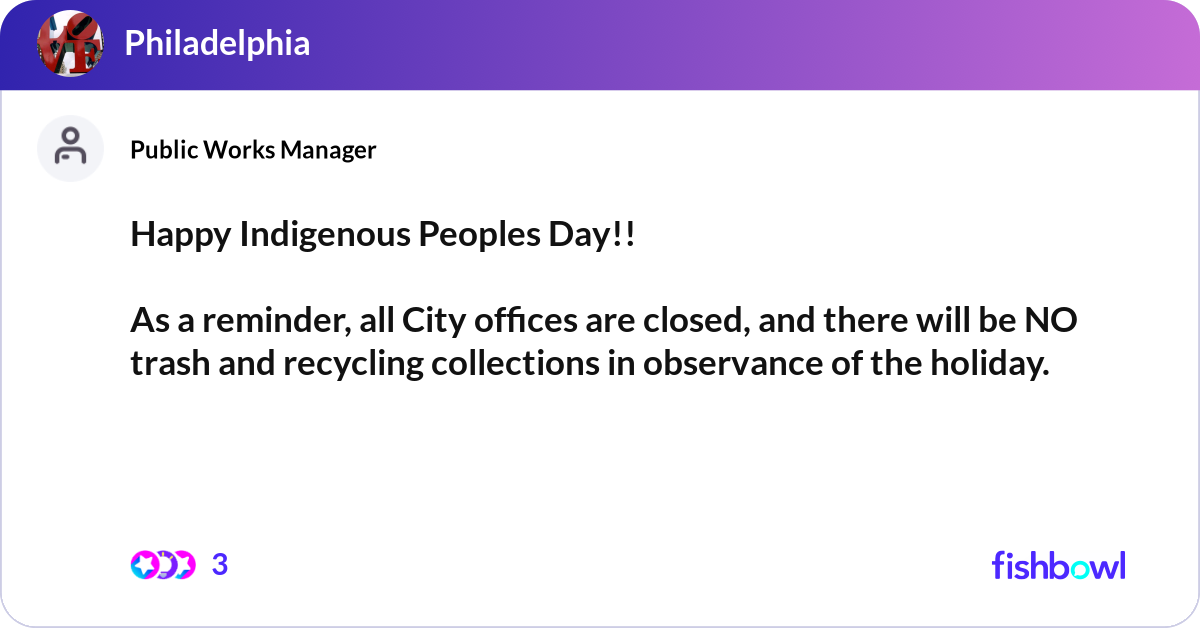 Happy Indigenous Peoples Day!! As a reminder, all... | Fishbowl