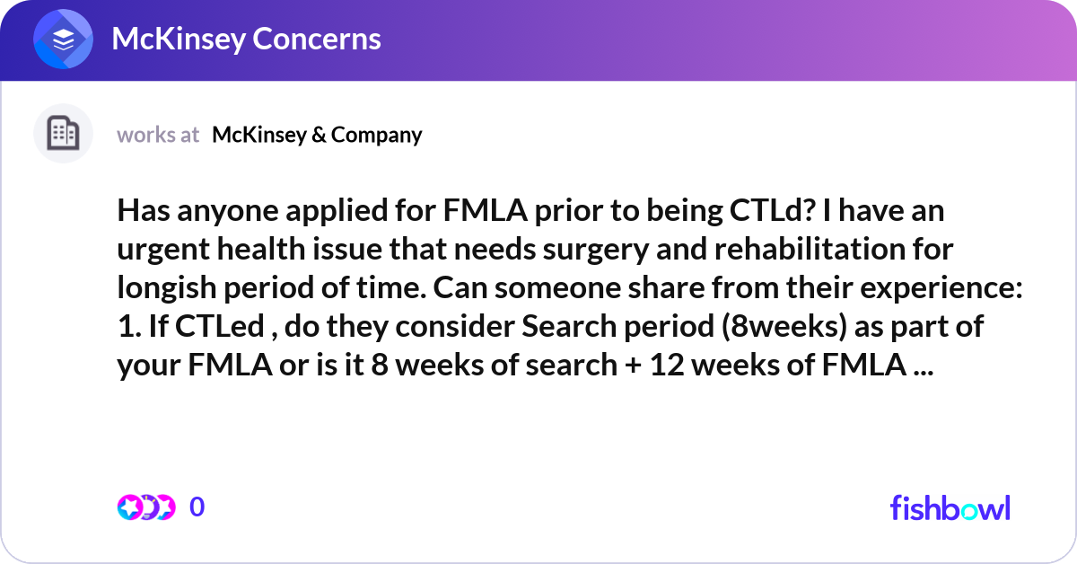 Has anyone applied for FMLA prior to being CTLd? I... | Fishbowl