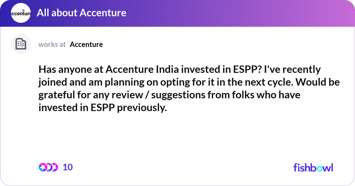 Has anyone at Accenture India invested in ESPP? I'... | Fishbowl