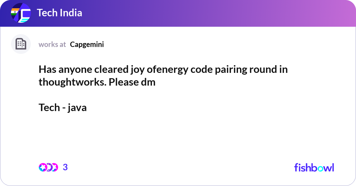 Has anyone cleared joy ofenergy code pairing round... | Fishbowl
