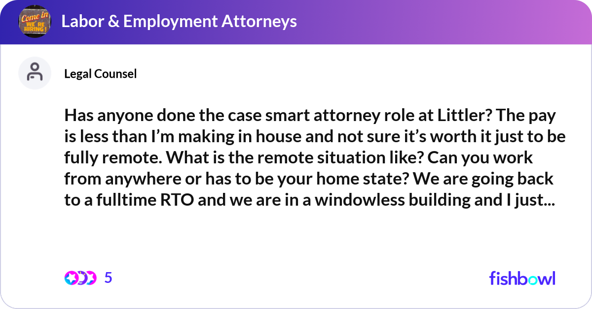 Has anyone done the case smart attorney role at Li... | Fishbowl