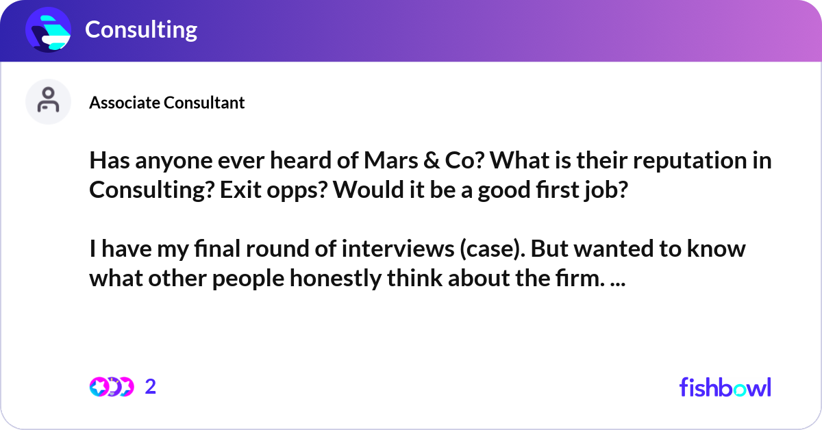 Has anyone ever heard of Mars & Co? What is their ... | Fishbowl