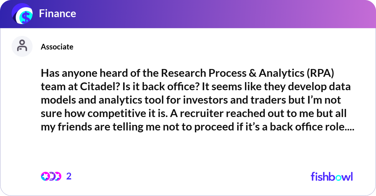 Has anyone heard of the Research Process & Analyti... | Fishbowl