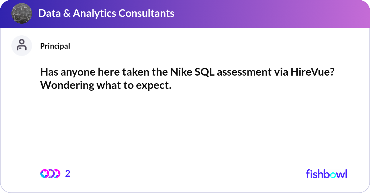 Has anyone here taken the Nike SQL assessment via ... | Fishbowl