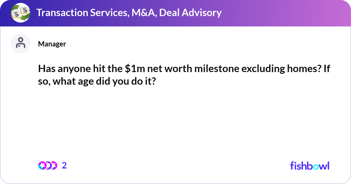 Has anyone hit the $1m net worth milestone excludi... | Fishbowl