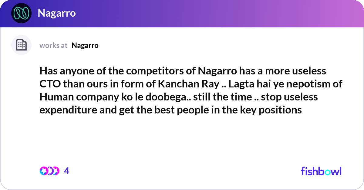 Has anyone of the competitors of Nagarro has a mor... | Fishbowl