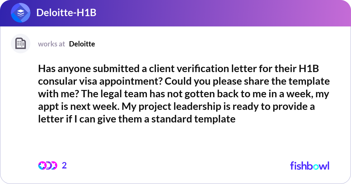 Has anyone submitted a client verification letter ... | Fishbowl