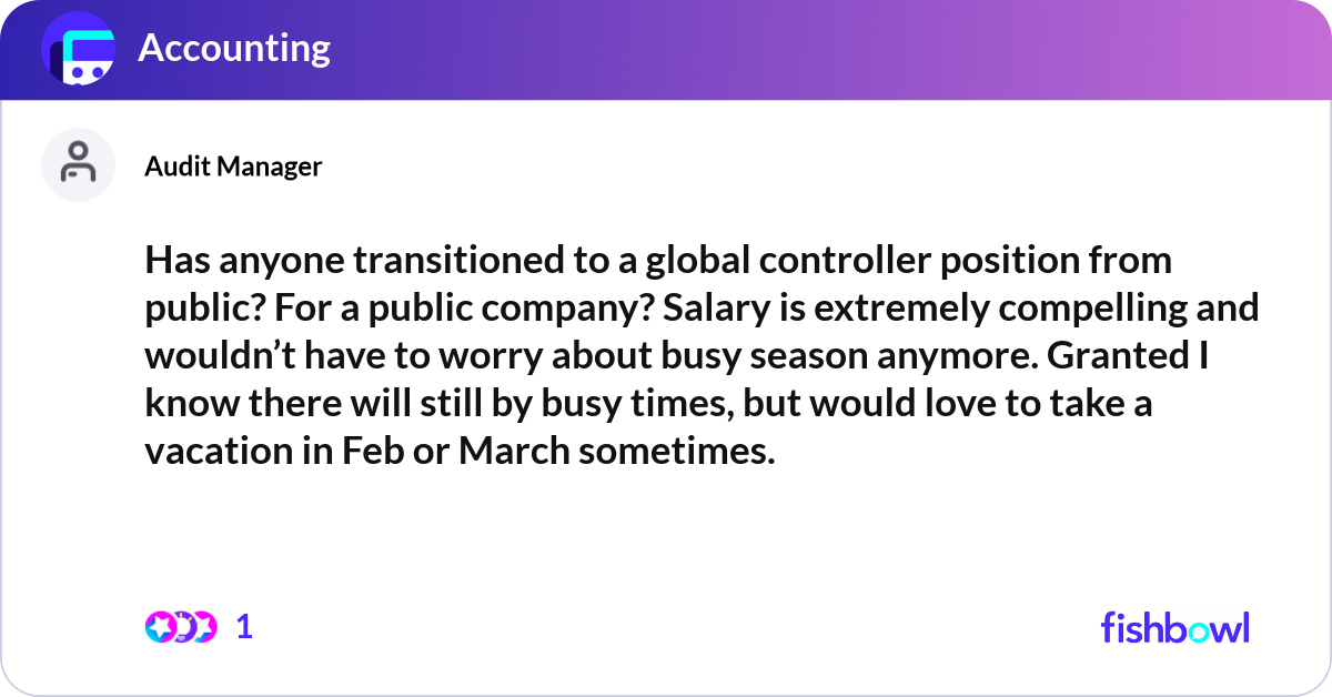 Has anyone transitioned to a global controller pos... | Fishbowl