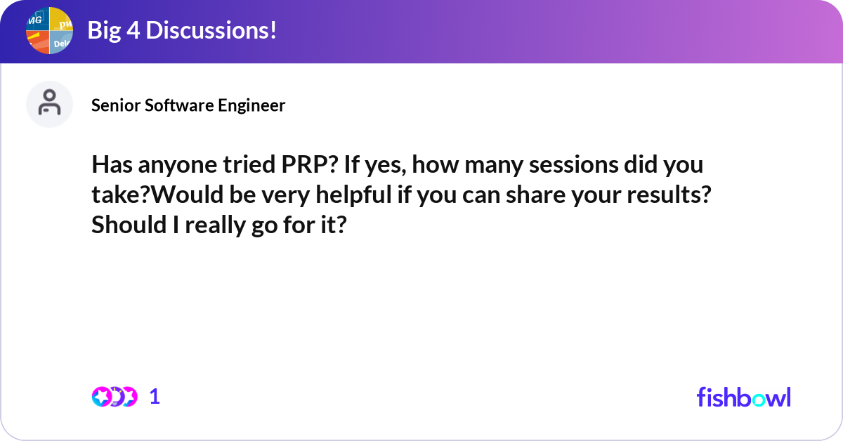 Has anyone tried PRP? If yes, how many sessions di... | Fishbowl