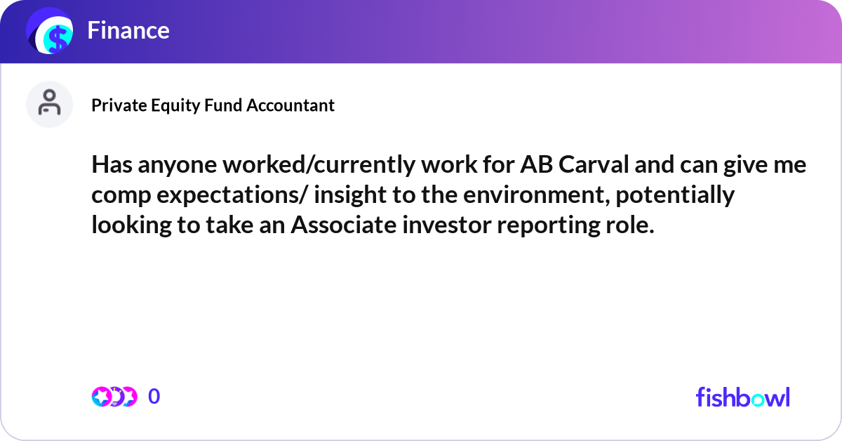 Has anyone worked/currently work for AB Carval and... | Fishbowl