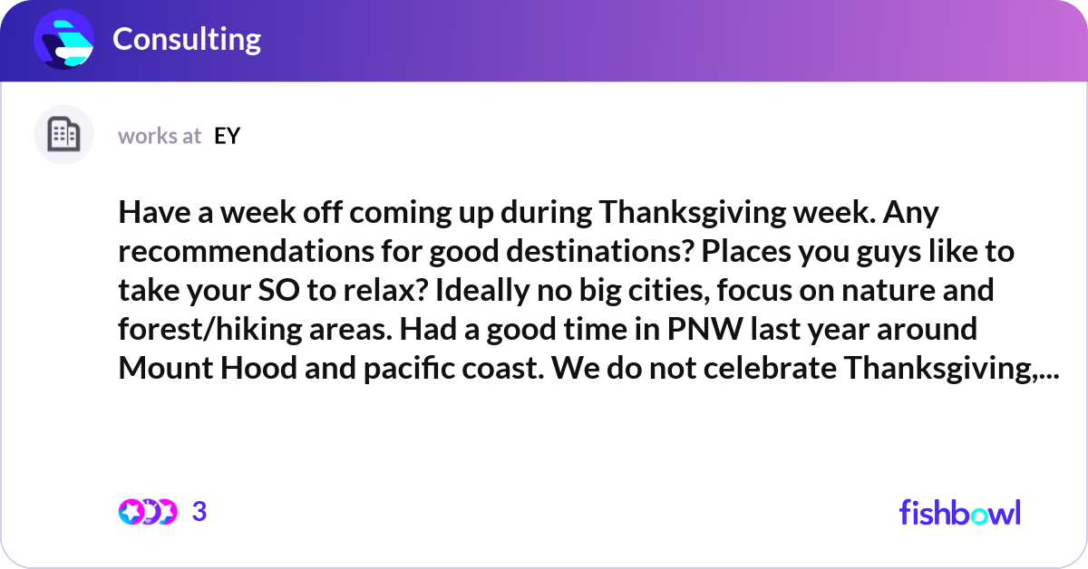 Have a week off coming up during Thanksgiving week... | Fishbowl