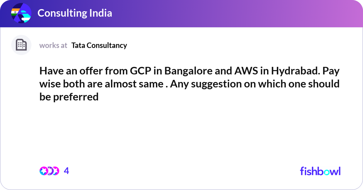 Have an offer from GCP in Bangalore and AWS in Hyd... | Fishbowl
