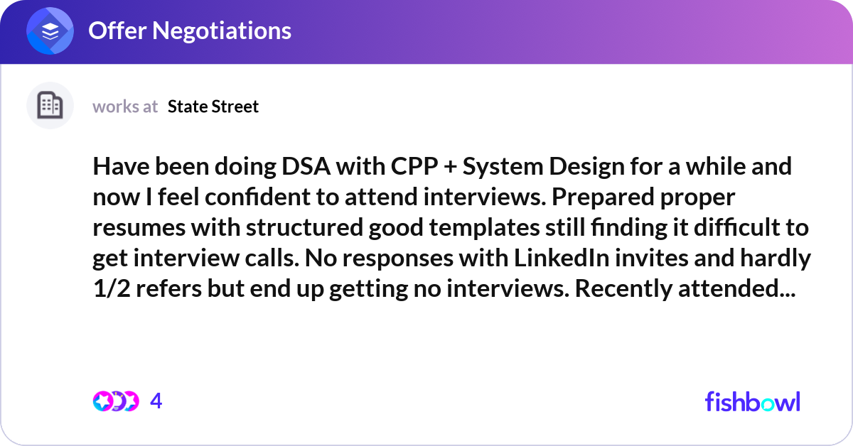 Have been doing DSA with CPP + System Design for a... | Fishbowl