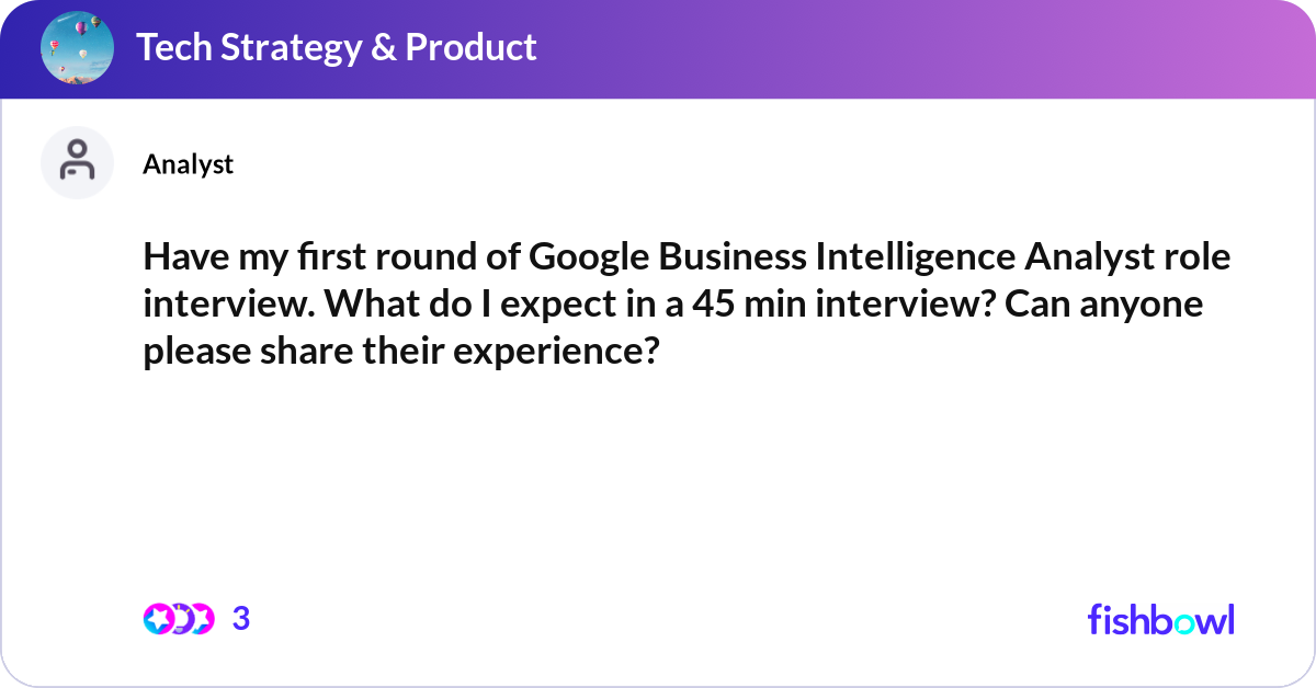 Have my first round of Google Business Intelligenc... | Fishbowl